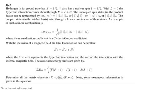 Solved Hyperfine Structure In Hydrogen In Mag Field Chegg
