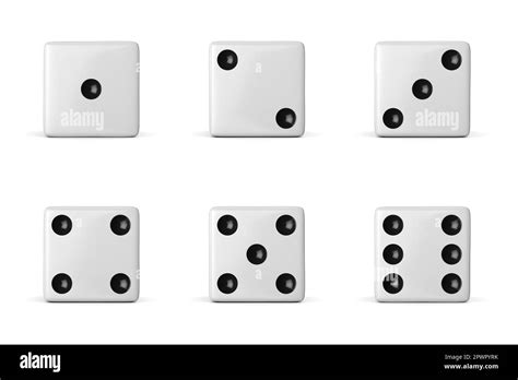 Set Of Six White Dice In Front View With Black Dots Different Numbers