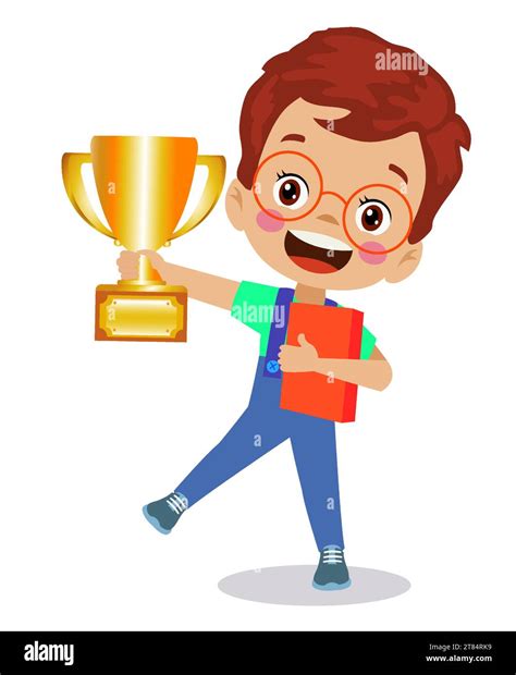 Cute Happy Boy Holding Golden Trophy Stock Vector Image And Art Alamy