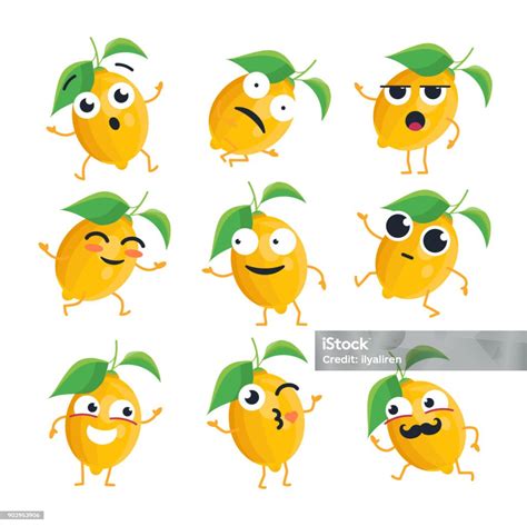 재미 있는 레몬절연 벡터 만화 이모티콘 Brand Name Online Messaging Platform에 대한 스톡 벡터 아트