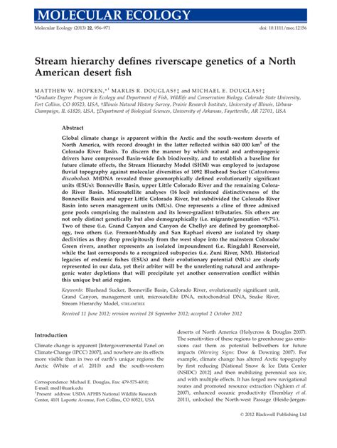 Pdf Stream Hierarchy Defines Riverscape Genetics Of A North American