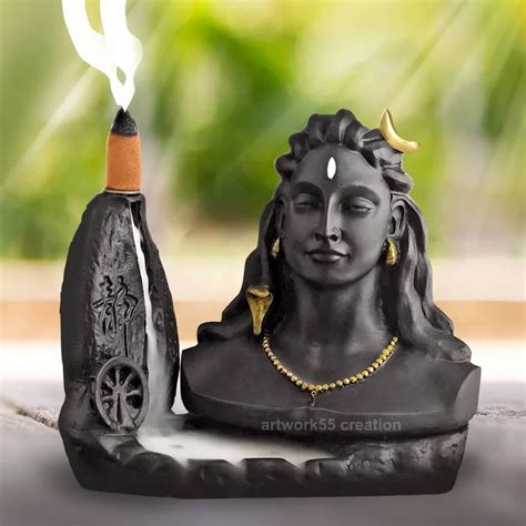 Adiyogi Dhyana Mudra Smoke Fountain With Back Flow Cone Matte Black At