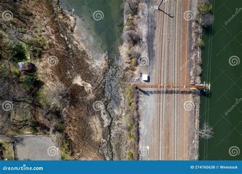 Aerial View Of The Pelham Bay Railroad Bridge In Bronx New York On A