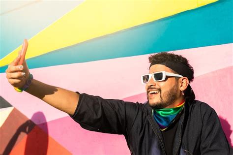 Premium Photo Sunny Day Selfie Lgbtiq Man With Pride Bandana And