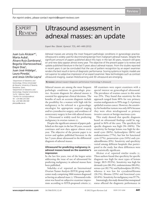 Pdf Ultrasound Assessment In Adnexal Masses An Update