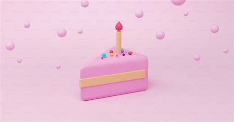 분홍색 배경에 장식과 촛불이 있는 케이크 조각 장식적이고 화려한 공 휴일과 생일의 개념입니다 3d 렌더링 사진 Unsplash의 음식 이미지