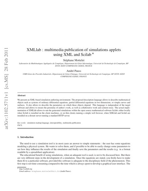 Pdf Xmllab Multimedia Publication Of Simulations Applets Using Xml