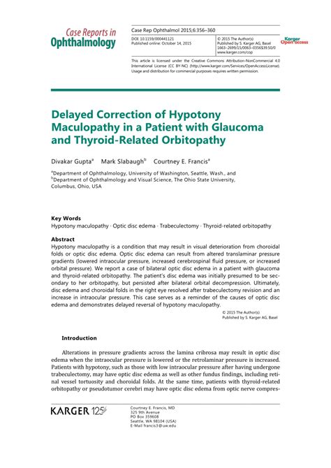 Pdf Delayed Correction Of Hypotony Maculopathy In A Patient With