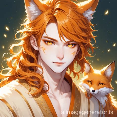 Ethereal Male Fox Demihuman With Striking Golden Eyes Ai Image Generator