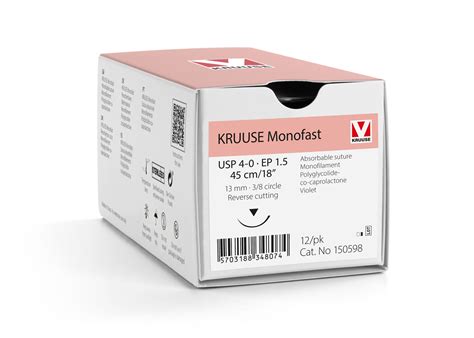 Kruuse Monofast Suture Usp 4 0ep 15 45 Cm18 Violet 13 Mm Needle