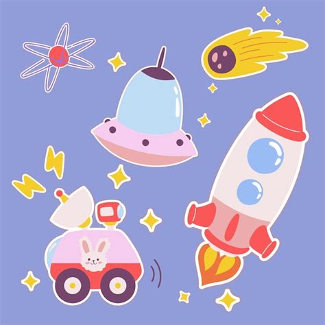 Premium Vector Outer Space Kawaii Sticker Set Galaxy Cosmic Cartoon