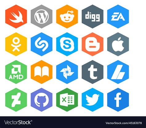 20 Social Media Icon Pack Including Tumblr Ibooks Vector Image