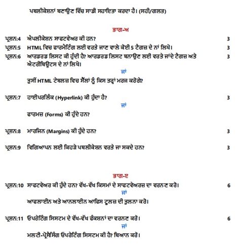 Punjab Board 10th Computer Science Model Test Paper 2024 Download