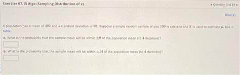 Solved Exercise 07 15 Algo Sampling Distribution Of X Chegg