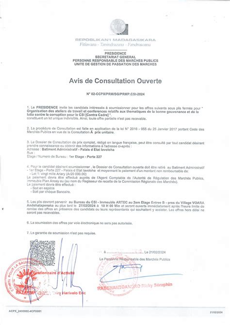 Avis de Consultation Ouverte N 02 CCPX PRM SG PRMP CSI 2024 Comité
