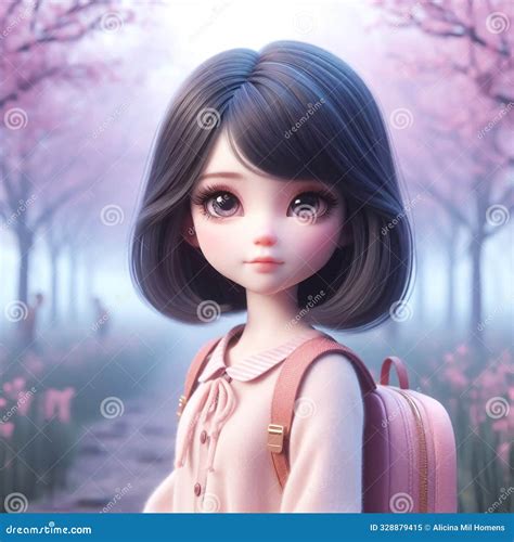 Romantic Soft Surreal Illustration Of Girl With Backpack Back To