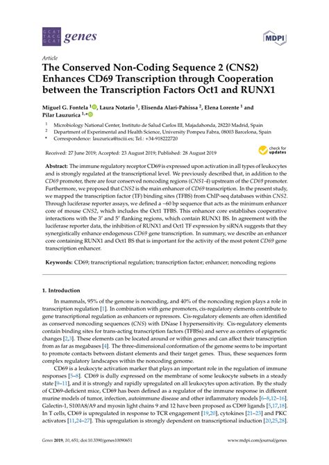 pdf the conserved non coding sequence 2 cns2 enhances cd69