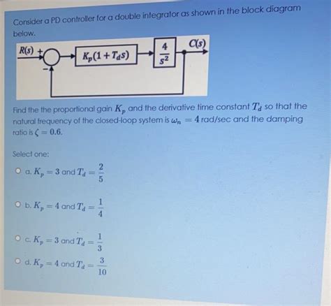 solved consider a pd controller for a double integrator as