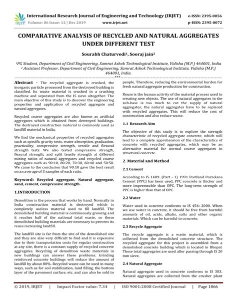 Irjet Comparative Analysis Of Recycled And Natural Aggregates Under Different Test