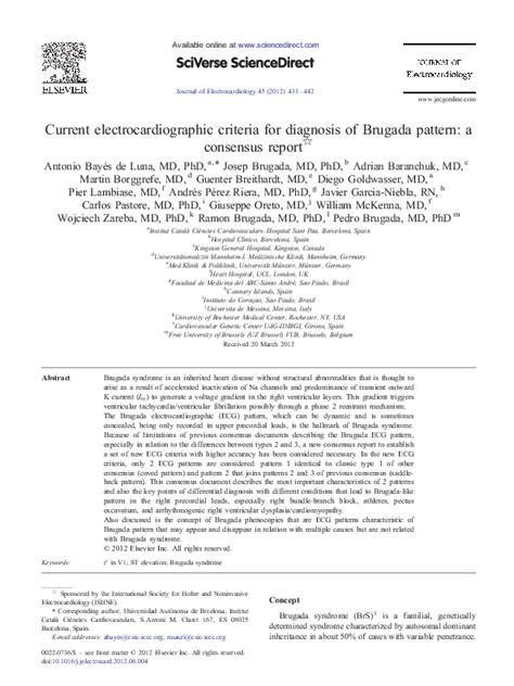 Pdf Current Electrocardiographic Criteria For Diagnosis Of Brugada