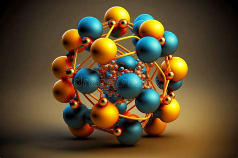 Composite Spherical Model Atom Orbit With Yellow And Blue Protons And
