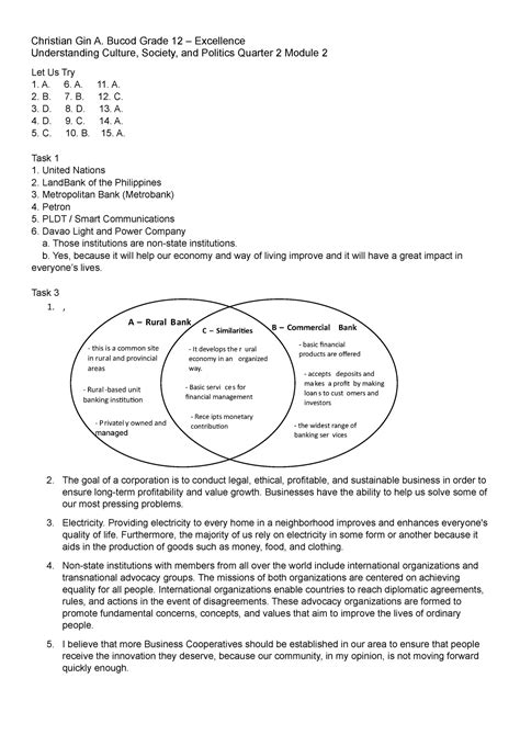 UCSP Q M Understanding The Culture Society And Politics Quarter Module Let Us Try A