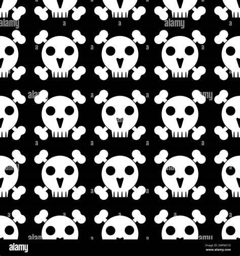 Skull And Crossbones Seamless Pattern And Background Black And White Vector Illustration Stock
