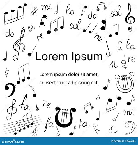 手拉的音符 高音谱号、低音谱号、笔记和里拉琴乱画图画 一刹那膝上型计算机光草图样式 向量例证 插画 包括有 里拉琴 粗砺 84742855