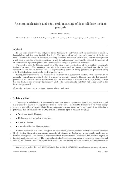 PDF Reaction Mechanisms And Multi Scale Modelling Of Lignocellulosic Biomass Pyrolysis