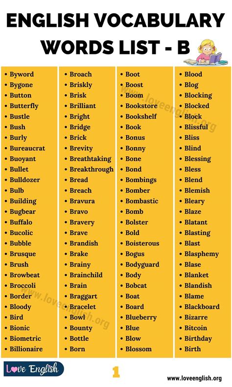 555 Words That Start With B English Words Starting With B Love English