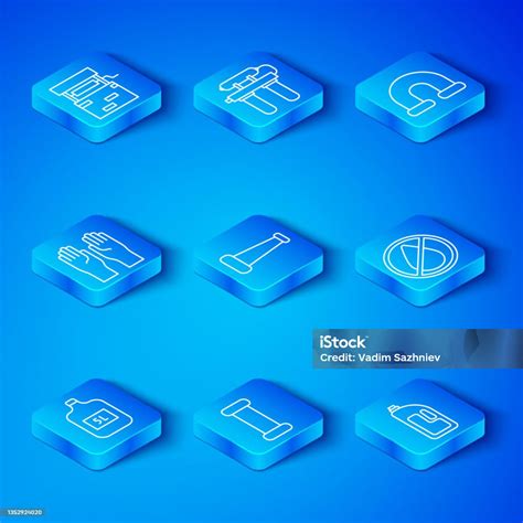 깨끗한 물 산업 금속 파이프 물 방울 금지 고무 장갑 우물 및 컨테이너 드레인 클리너 아이콘과 라인 큰 병을 설정합니다 벡터 3차원 형태에 대한 스톡 벡터 아트 및 기타