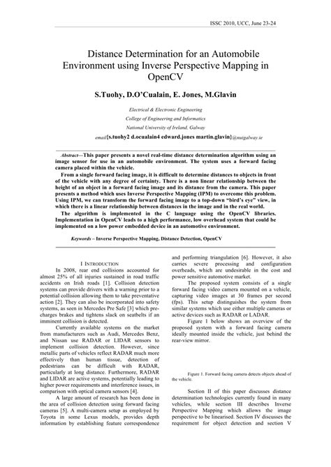 Pdf Distance Determination For An Automobile Environment Using Inverse Perspective Mapping In
