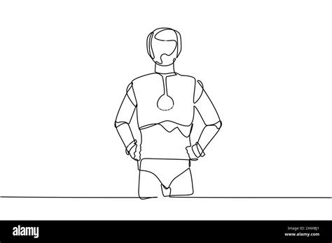 Continuous One Line Drawing Robot Standing And Holding Hand On Hip