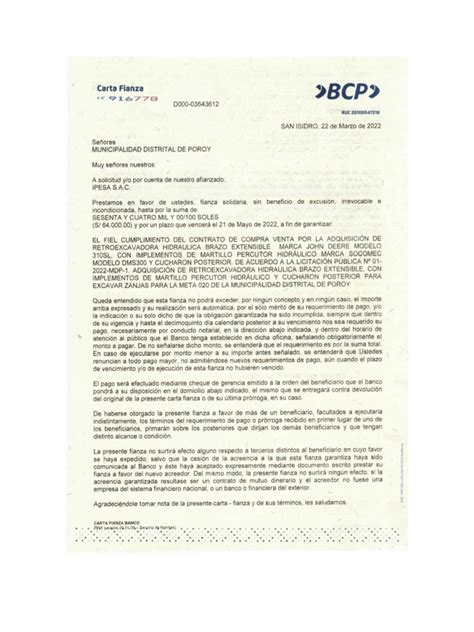 Carta Fianza Escaneado Pdf