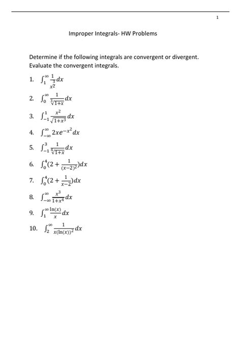 Calculus 2 Improper Integrals Questions Guaranteed And Verified 100 Pass Math Stuvia Us