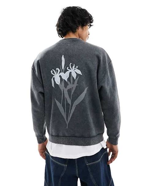 Asos Design Unisex Oversized Sweatshirt In Washed Charcoal With Front