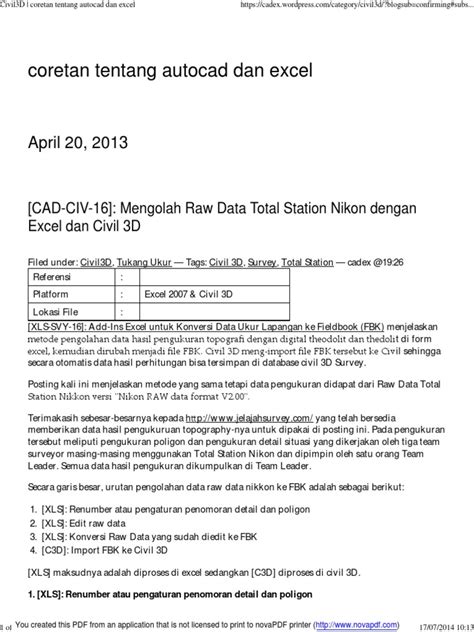 Civil3d Coretan Tentang Autocad Dan Excel Pdf