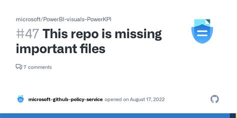 This Repo Is Missing Important Files · Issue 47 · Microsoftpowerbi Visuals Powerkpi · Github
