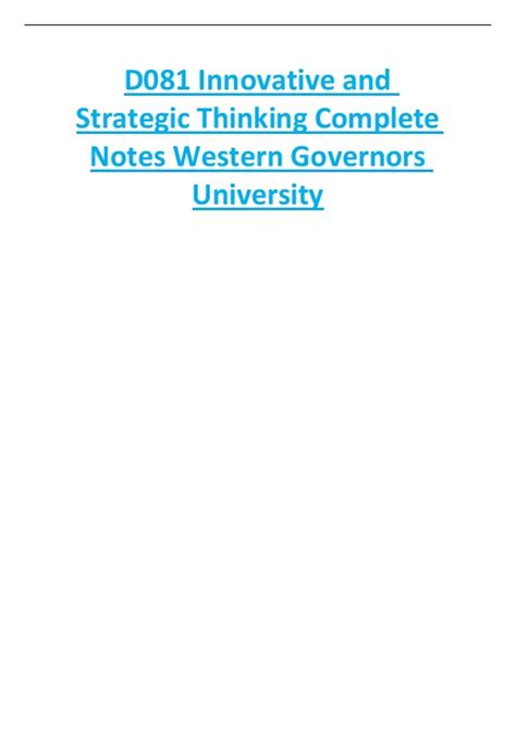 D081 Innovative And Strategic Thinking Complete Notes Western Governors University D081