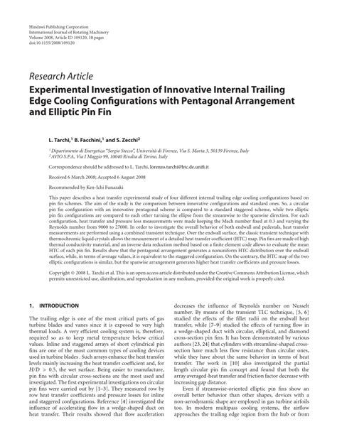 Pdf Experimental Investigation Of Innovative Internal Trailing Edge Cooling Configurations