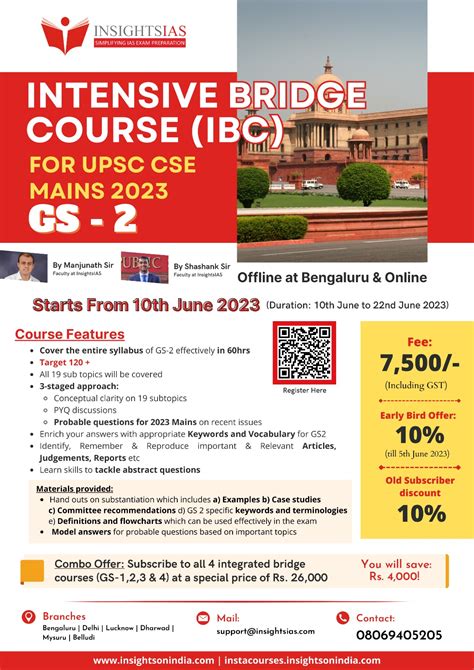 Admissions Open Intensive Bridge Course IBC For GS 2 For UPSC Mains
