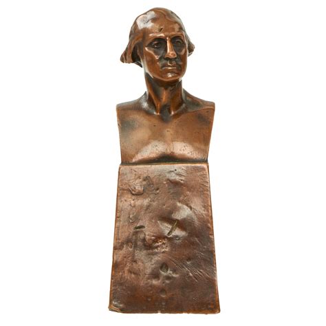 Original Us 19th Century Bronze Bust Of George Washington After Houd