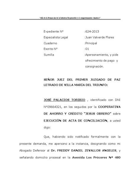 Ofrecimiento De Pago Y Consignación En Ejecución De Acta Conciliacion