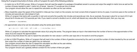solved using the c programming tool s of choice write a c