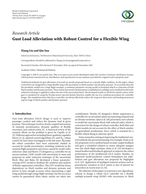 Pdf Gust Load Alleviation With Robust Control For A Flexible Wing