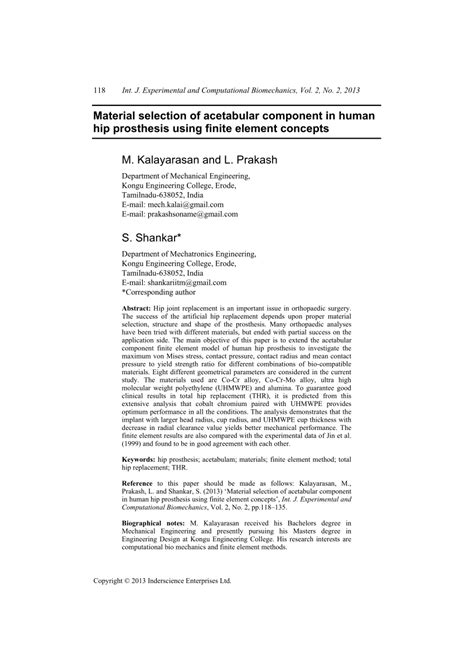 Pdf Material Selection Of Acetabular Component In Human Hip