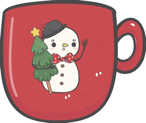 linda decoração de xícara de café vermelha de natal desenhos animados