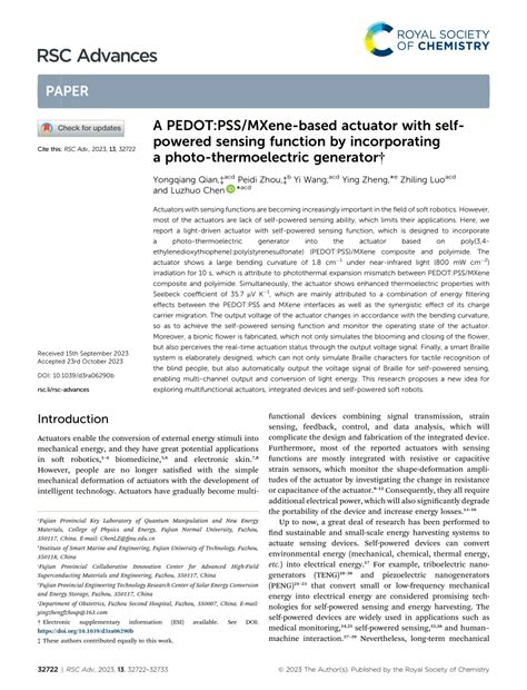 Pdf A Pedotpssmxene Based Actuator With Self Powered Sensing Function By Incorporating A
