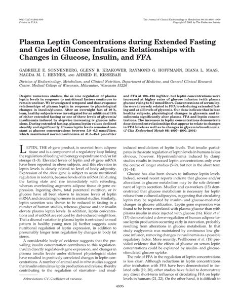 Pdf Plasma Leptin Concentrations During Extended Fasting And Graded Glucose Infusions