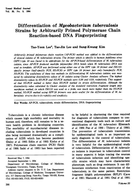 Pdf Differentiation Of Mycobacterium Tuberculosis Strains By Arbitrarily Primed Polymerase
